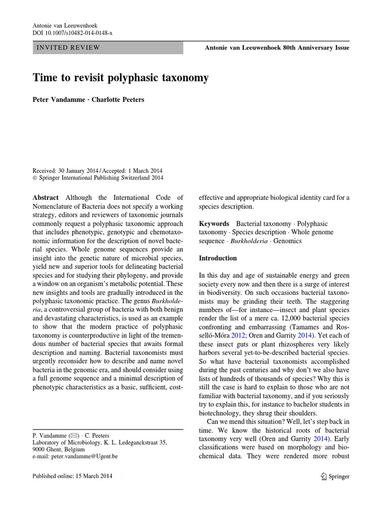 Time To Revisit Polyphasic Taxonomy (Vandamme 2014) | PDF | Species ...