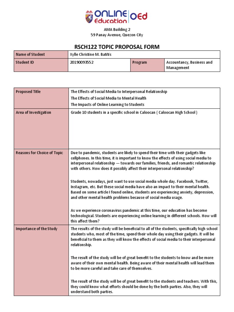 Rsch122 Topic Proposal Form | Download Free PDF | Social Media ...