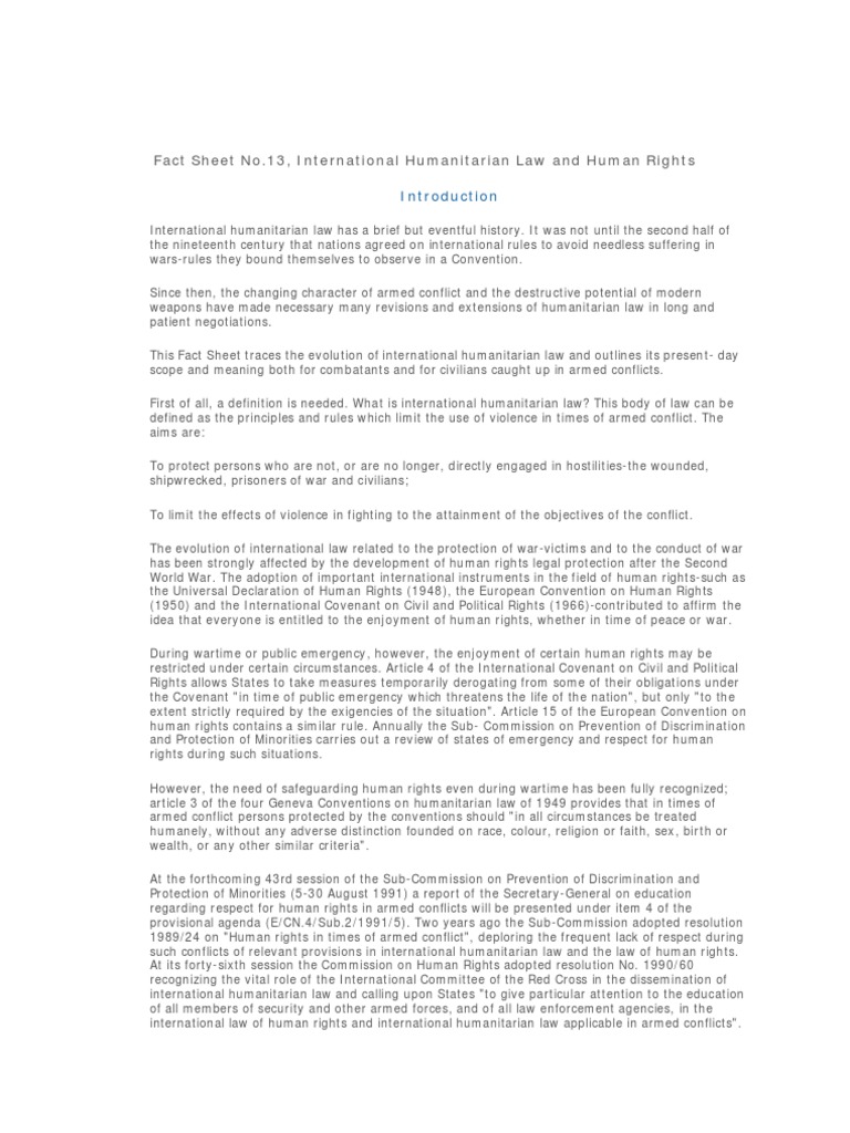 Fact Sheet No.13, International Humanitarian Law and Human Rights | PDF ...
