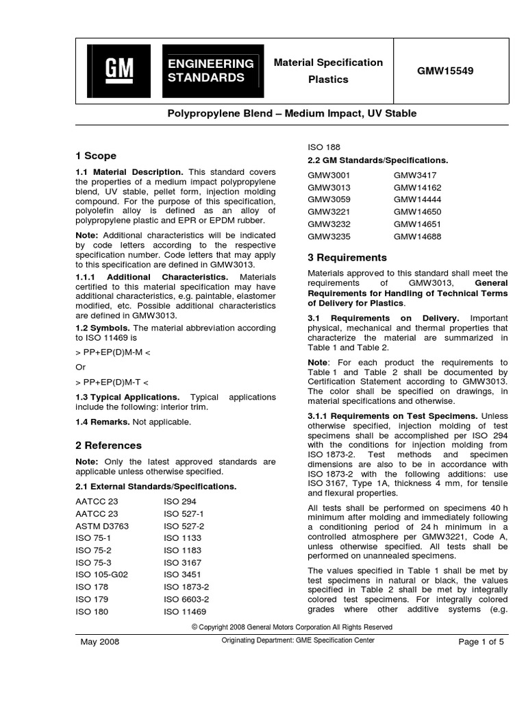 Engineering Standards: Material Specification Plastics GMW15549 | PDF ...