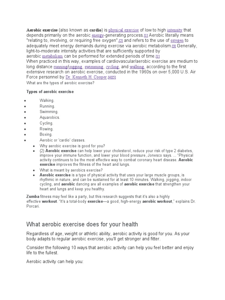 Physical Exercise Intensity Energy Oxygen: Aerobic Exercise (Also Known ...