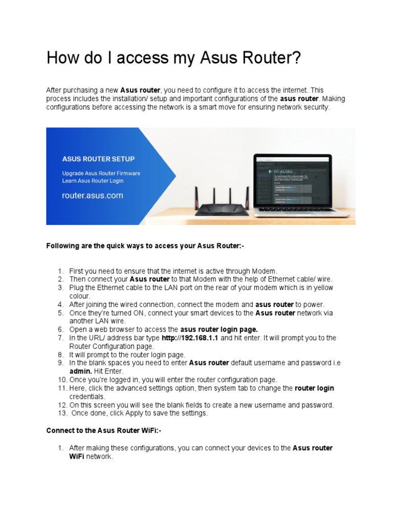 Access My Asus Router | PDF | Router (Computing) | Computer Network