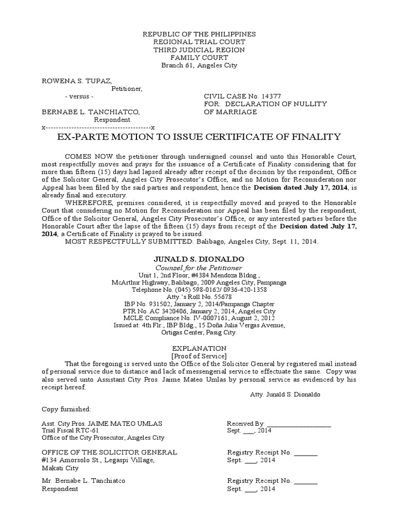 Motion For Finality | PDF | Legal Organizations | Government