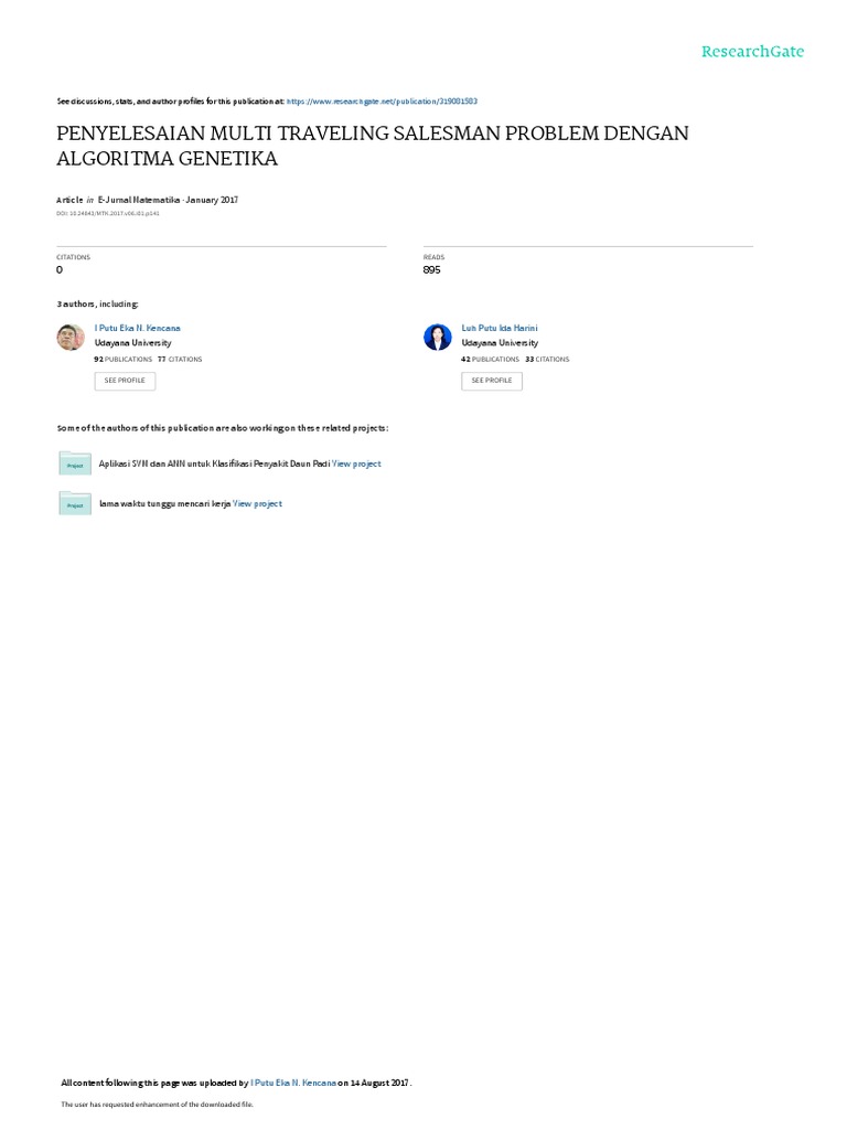 Penyelesaian Multi Traveling Salesman Problem Deng | PDF | Genetic ...