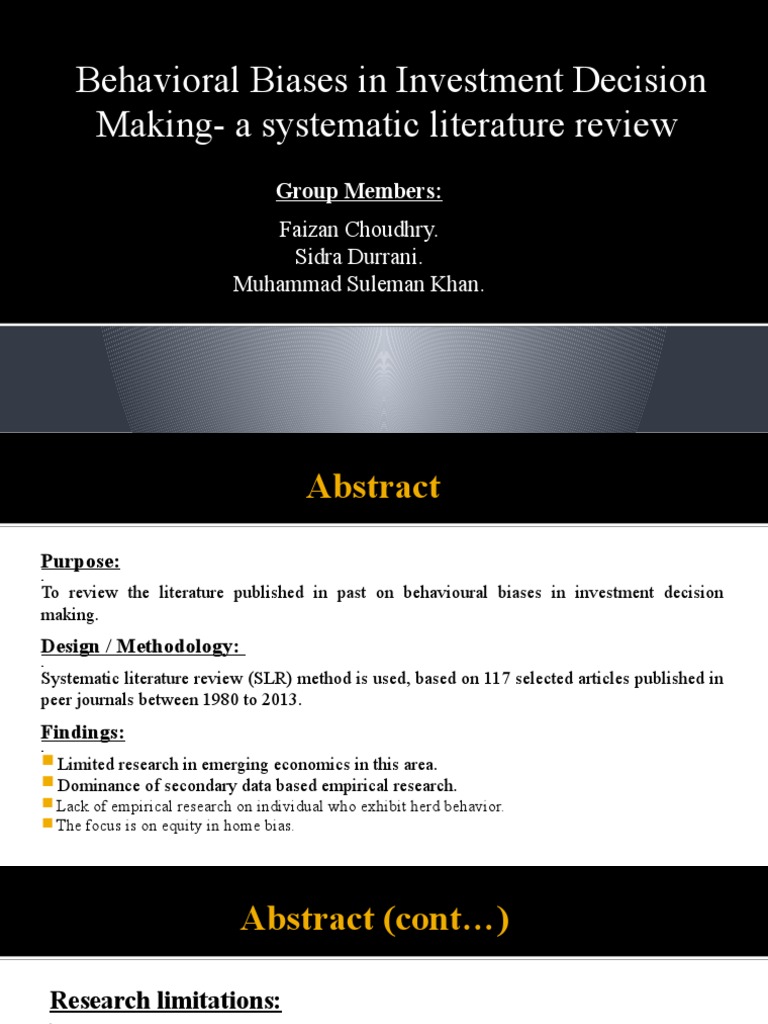 Behavioral Biases in Investment Decision Making: A Systematic Review of ...