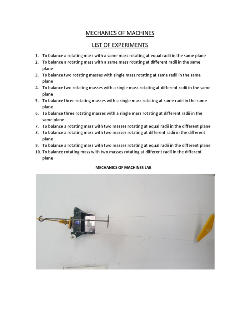 Mechanics of Machines List of Experiments | PDF | Science & Mathematics