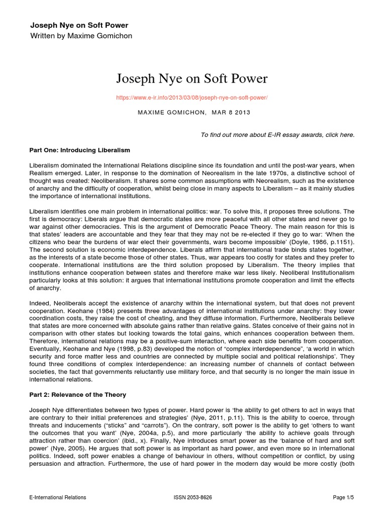 Joseph Nye On Soft Power PDF | PDF | Soft Power | Power (Social And Political)
