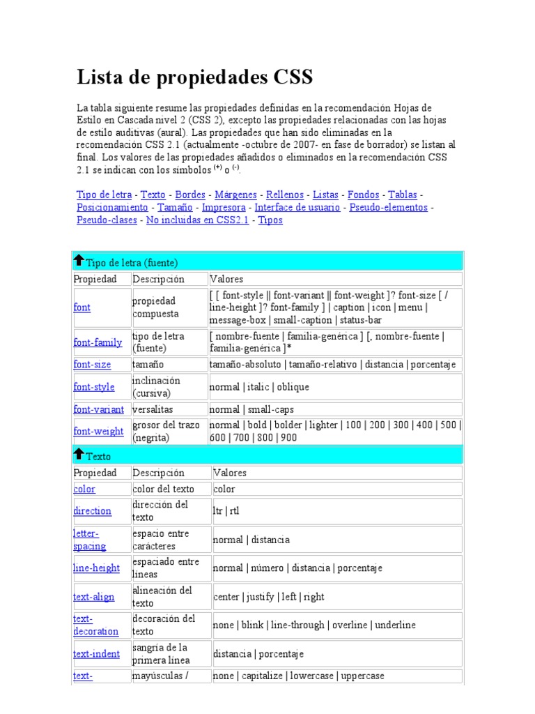 Lista de Propiedades CSS | PDF | Diseño de comunicacion | Tipografía ...