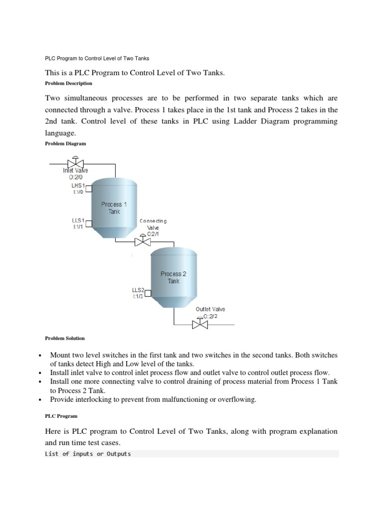 PLC Program To Control Level of Two Tanks | PDF | Programmable Logic ...
