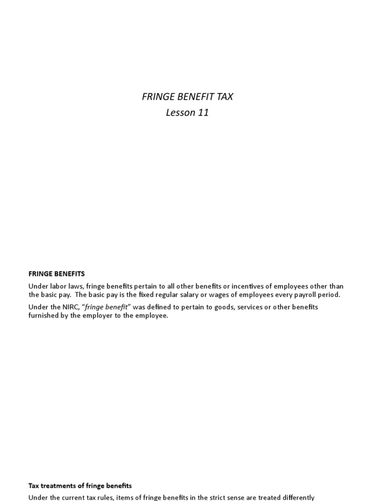 Fringe Benefit Tax Lesson 11 | PDF | Employee Benefits | Expense