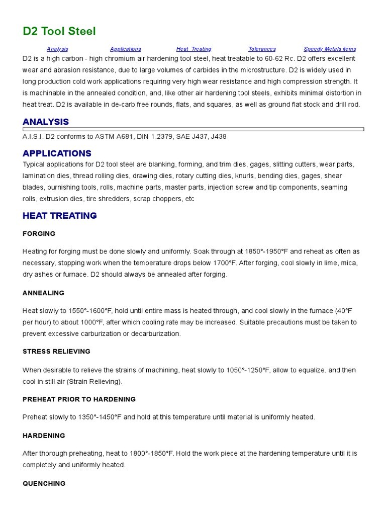 D2 Tool Steel - Heat Treatment Process PDF | PDF | Heat Treating ...