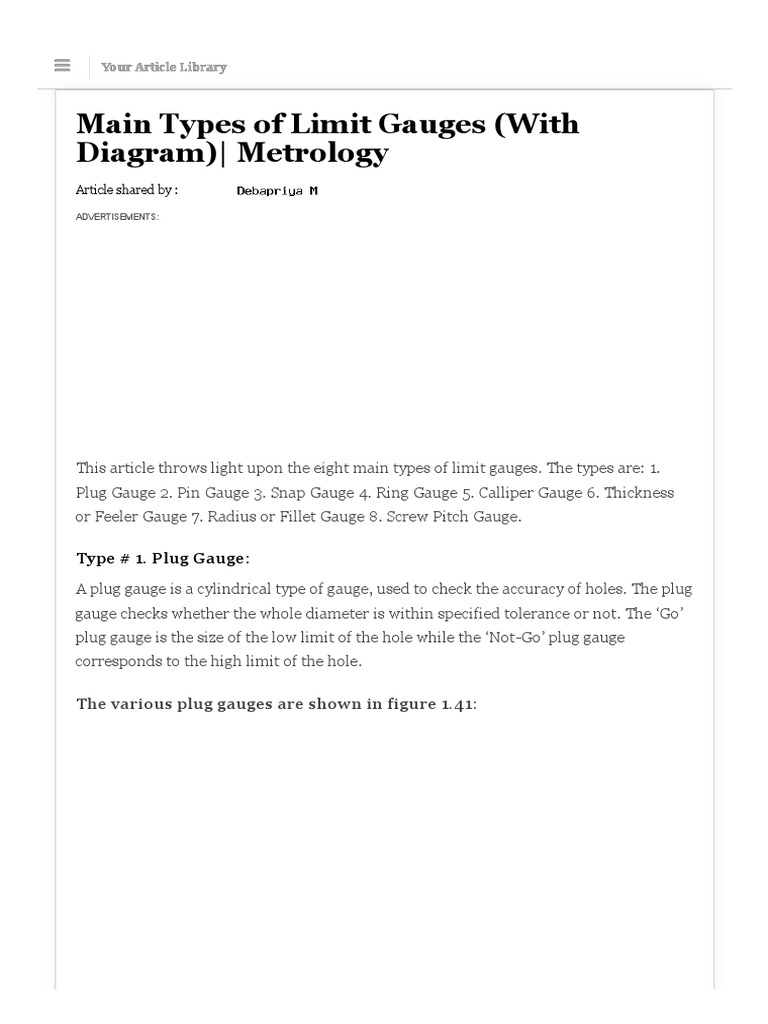Main Types of Limit Gauges (With Diagram) - Metrology PDF | PDF | Tools ...