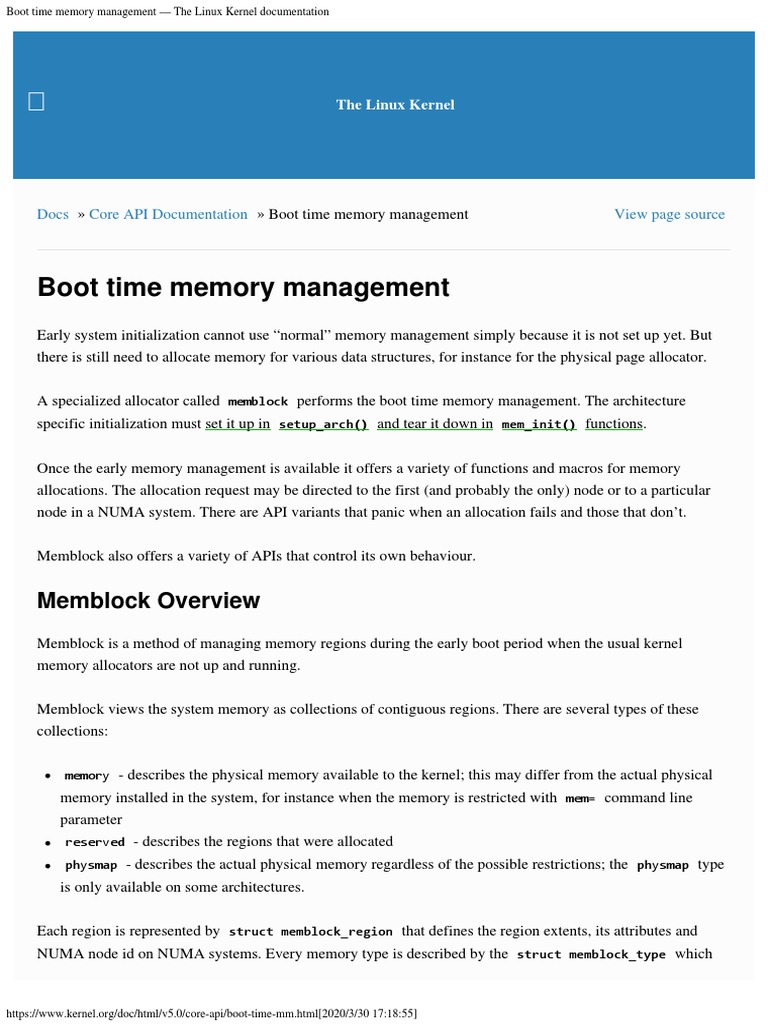 Boot Time Memory Management The Linux Kernel Documentation Pdf Booting Pointer Computer