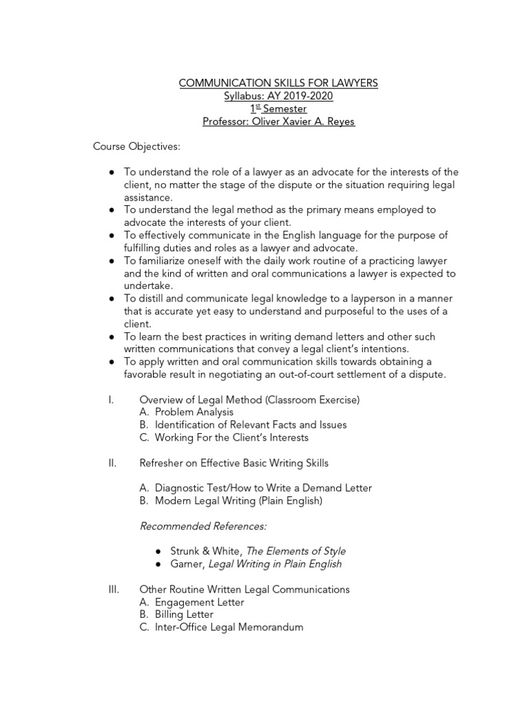 Communication Skills for Lawyers Syllabus | PDF | Lawyer | Government