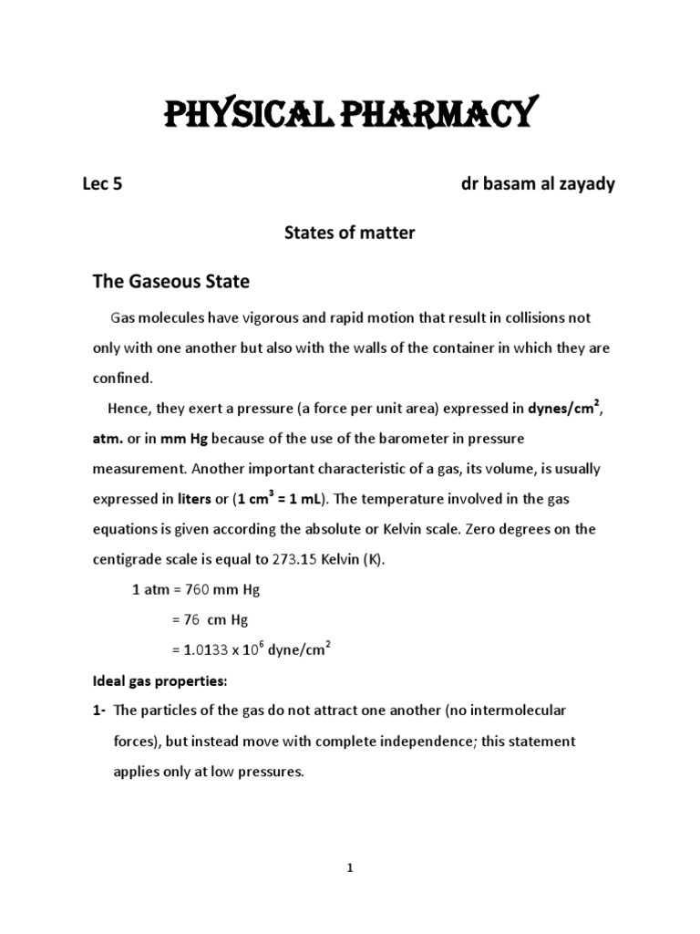 Physical Pharmacy: The Gaseous State | PDF | Gases | Solution