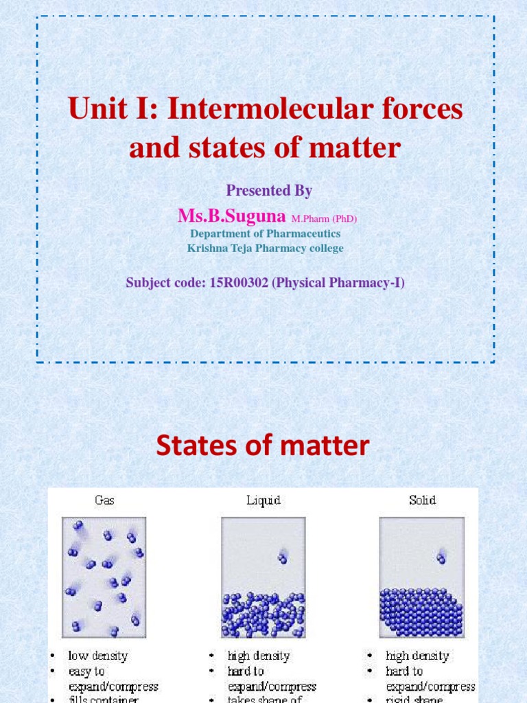 Unit I: Intermolecular Forces and States of Matter: Ms.B.Suguna | PDF ...