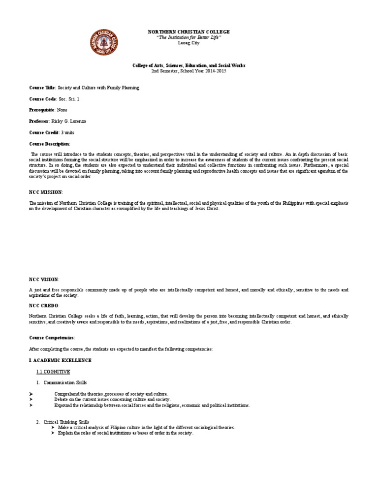 NCC SOc Sci 1 Syllabus | PDF | Sociology | Socialization