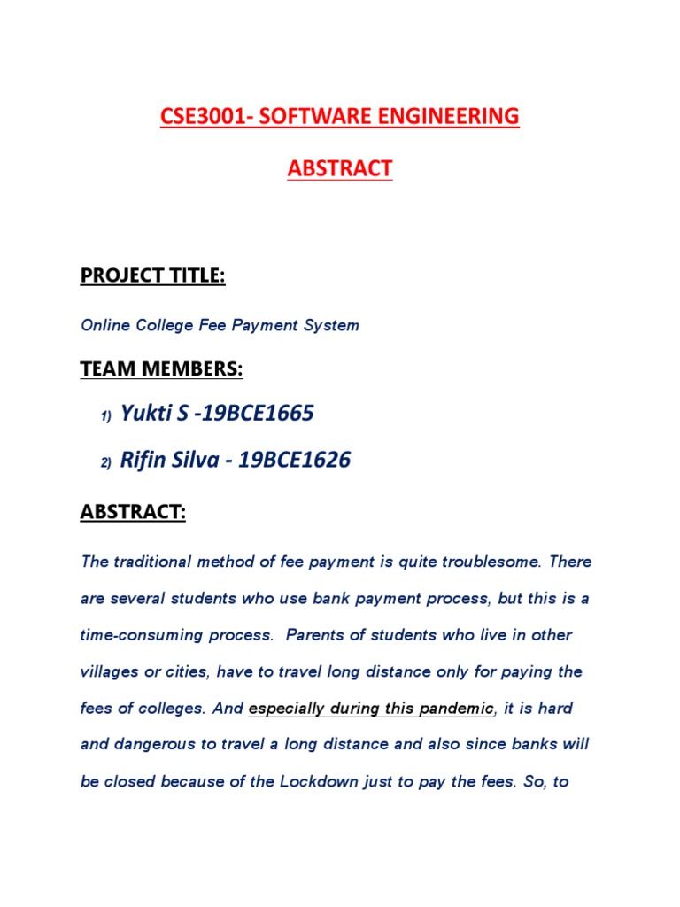 Cse3001-Software Engineering: Project Title | PDF