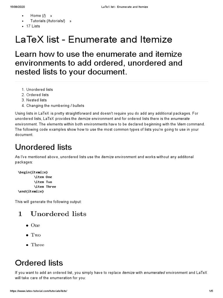 LaTeX List - Enumerate and Itemize PDF | PDF | Text | Notation