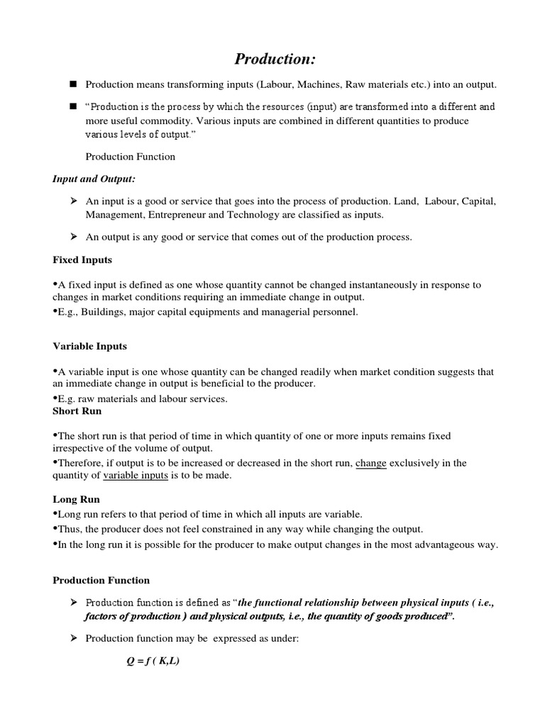 Short Run Production Function | PDF | Production Function | Factors Of ...