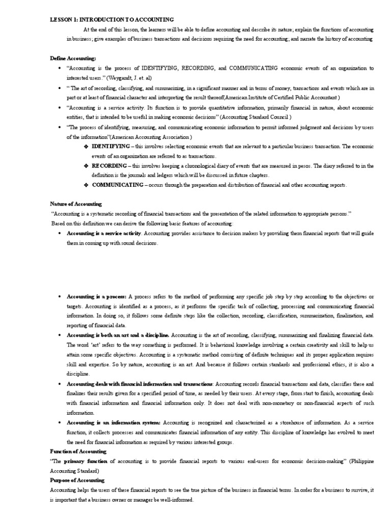 Lesson 1: Introduction To Accounting | PDF | Accounting | Information