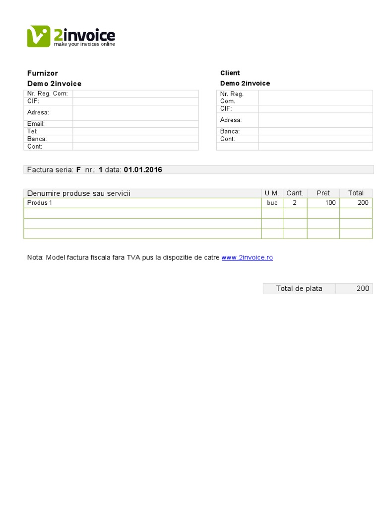 Model Factura fara-TVA | PDF