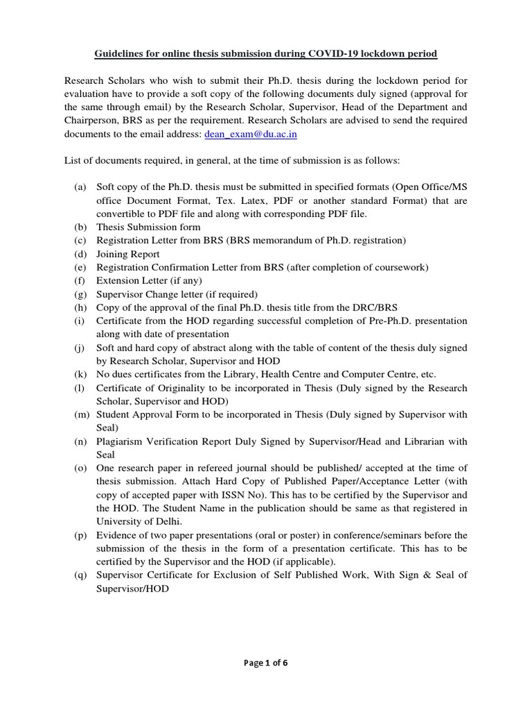 Thesis Submission Guidelines | PDF | Thesis | Doctorate