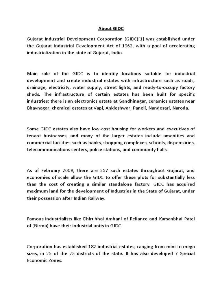 About GIDC | PDF | Economy Of Asia | Economy Of India