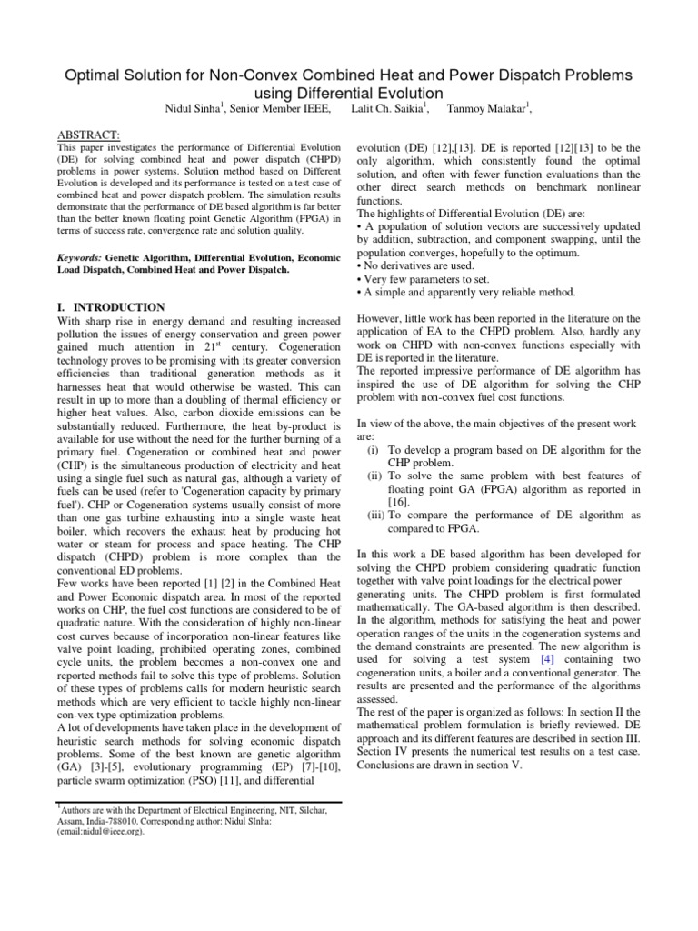Optimal Solution For Non-Convex Combined Heat and Power Dispatch Problems Using Differential ...