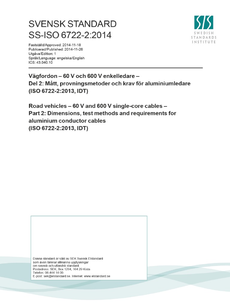 T - Sis - Ss-Iso 6722-2 PDF | PDF | International Organization For ...