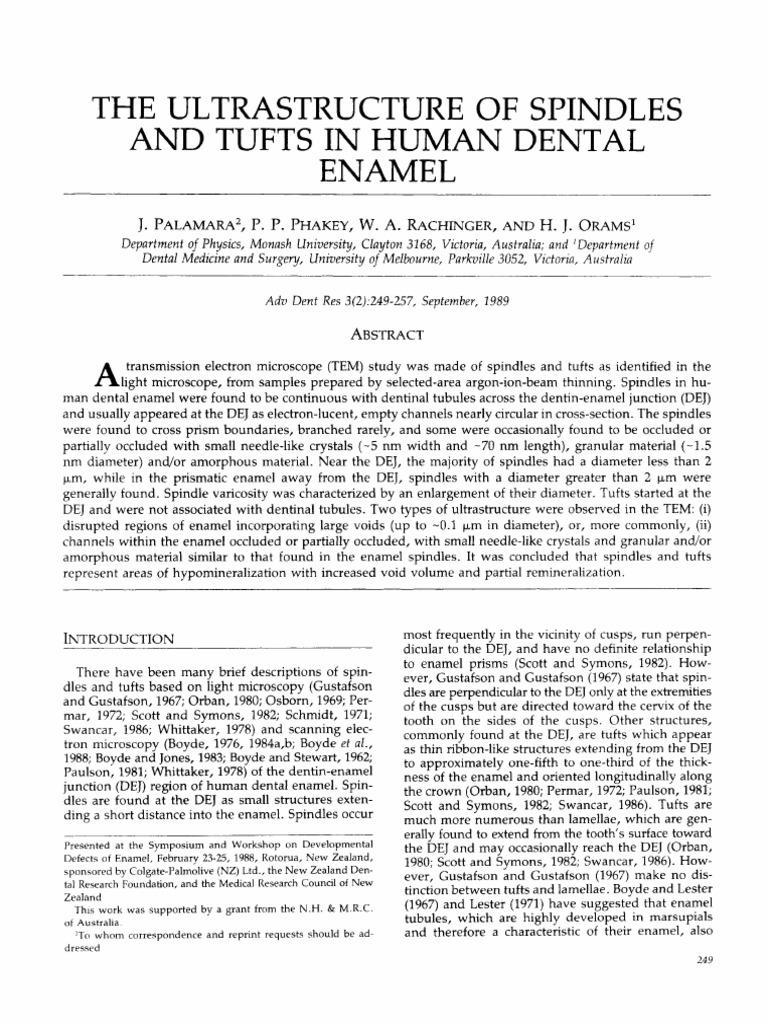 The Ultrastructure of Spindles and Tufts in Human Dental Enamel | PDF ...