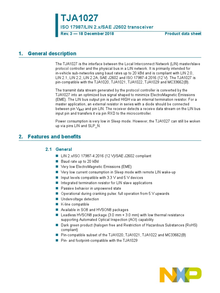 General Description: ISO 17987/LIN 2.x/SAE J2602 Transceiver | PDF ...