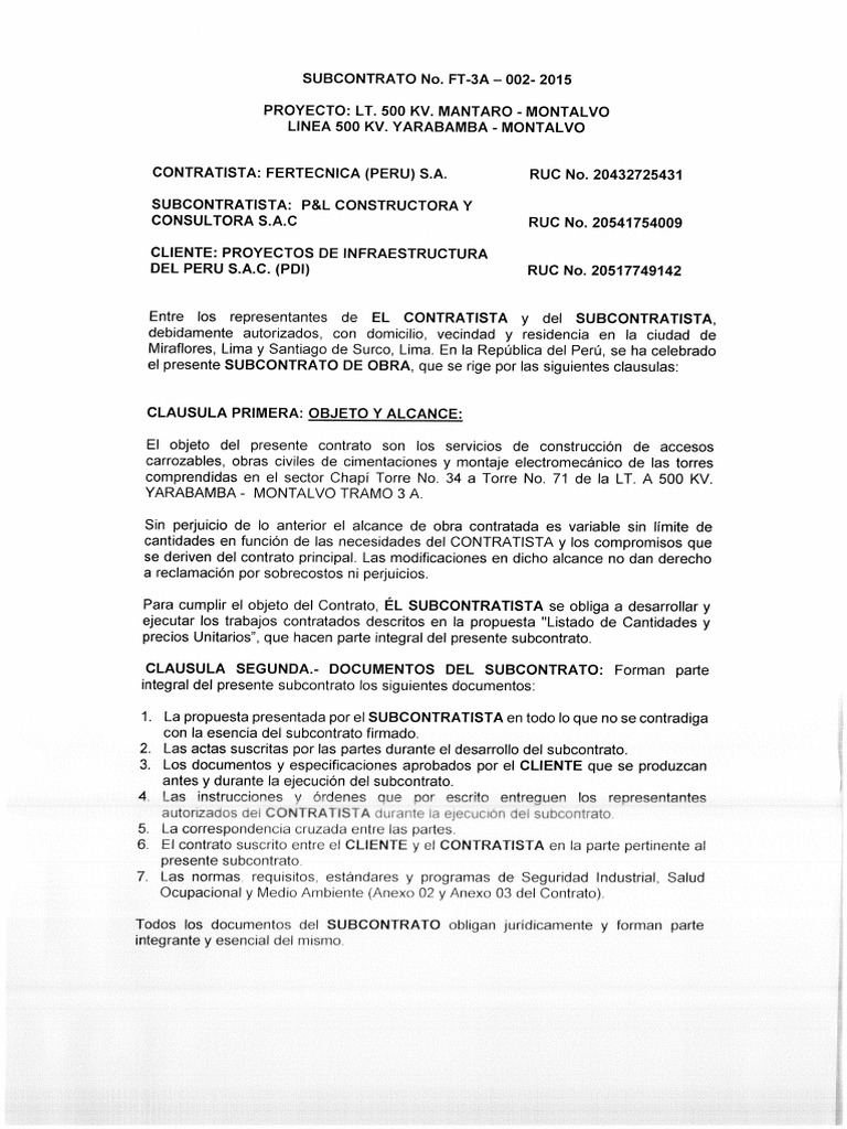 Contrato.P & L CONSTRUCTORA Y CONSULTORA SAC | PDF