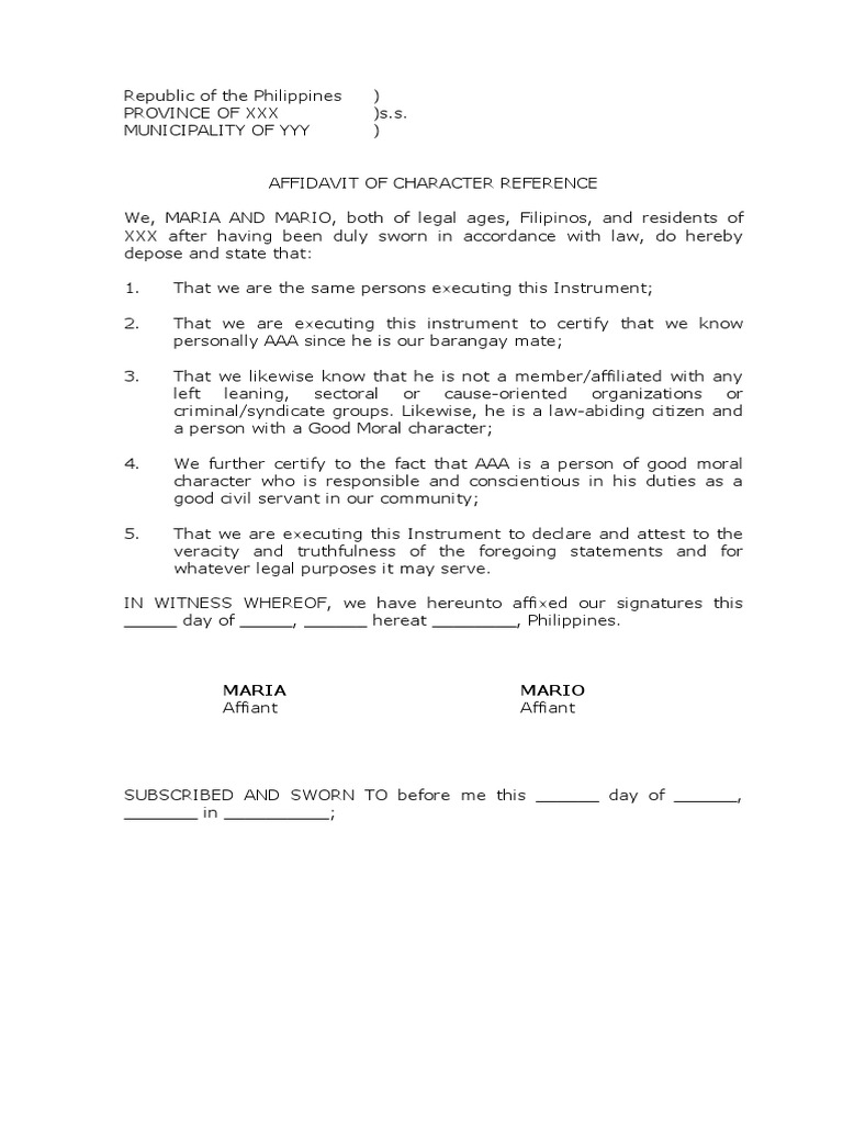 Affidavit of Character Reference1 | PDF