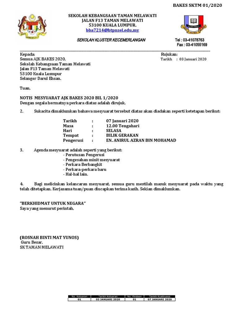 Contoh Notis Mesyuarat | PDF