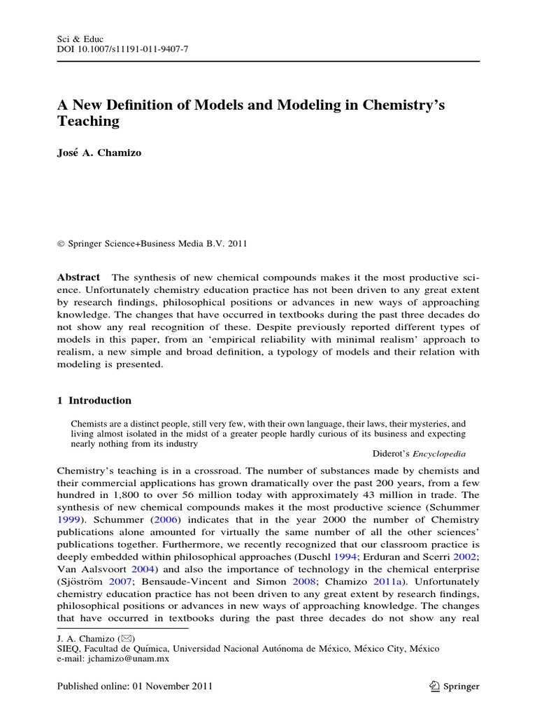 A New Definition of Models and Modeling in Chemistry's Teaching | PDF ...