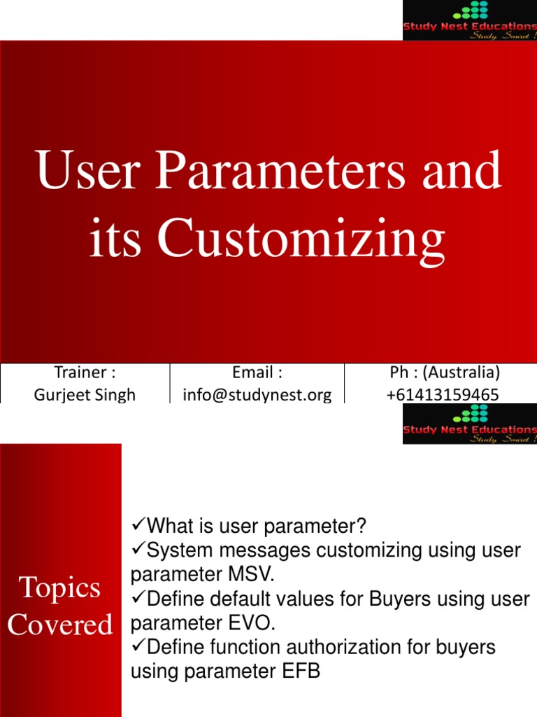 14 User Parameters and Its Customizing | PDF