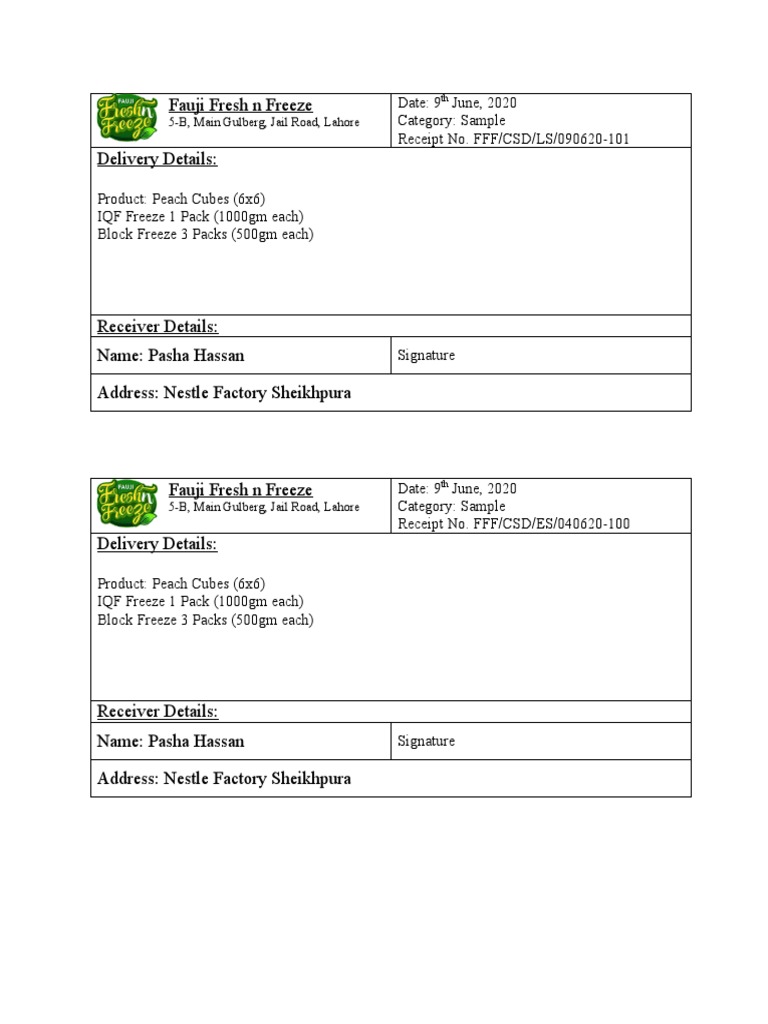 Goods Delivery Receipt Template | PDF | Cooking, Food & Wine