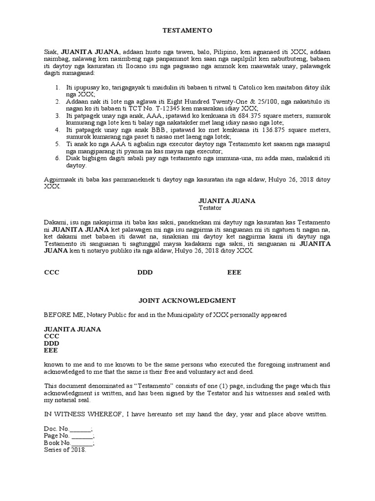 Ilocano Last Will and Testament | PDF