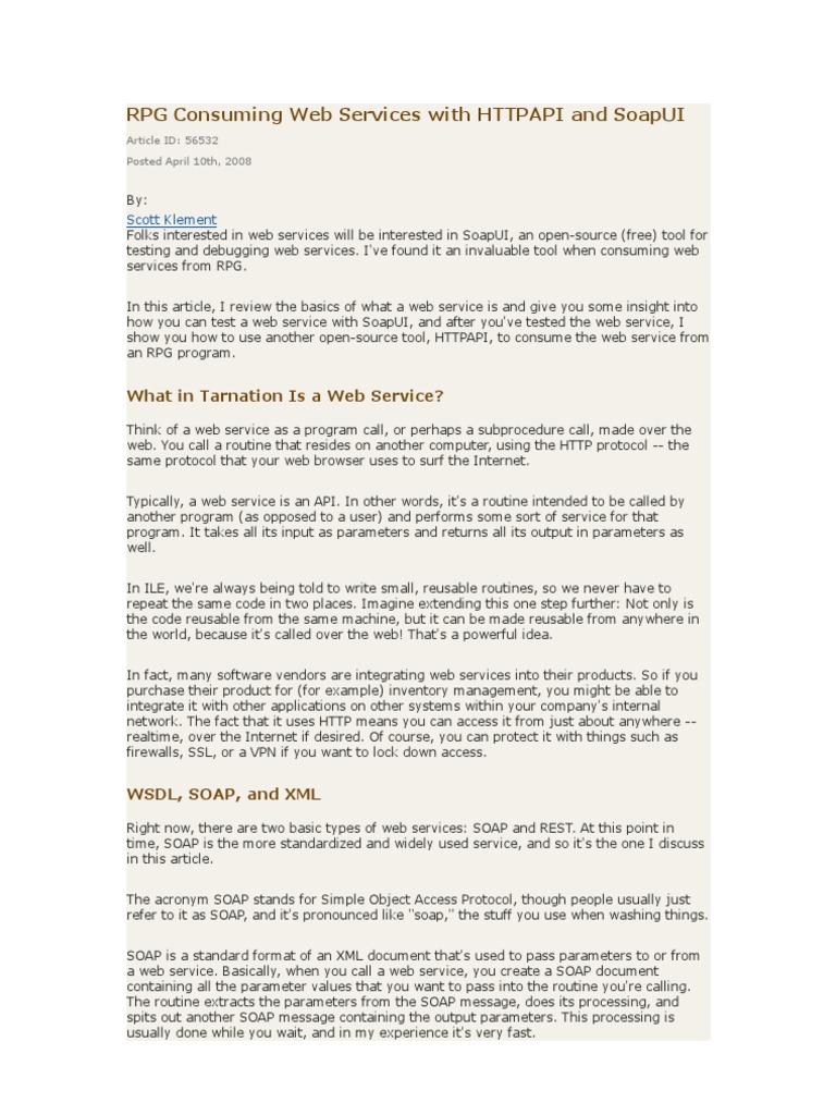 RPG Consuming Web Services With HTTPAPI and SoapUI | PDF | Soap | Web ...