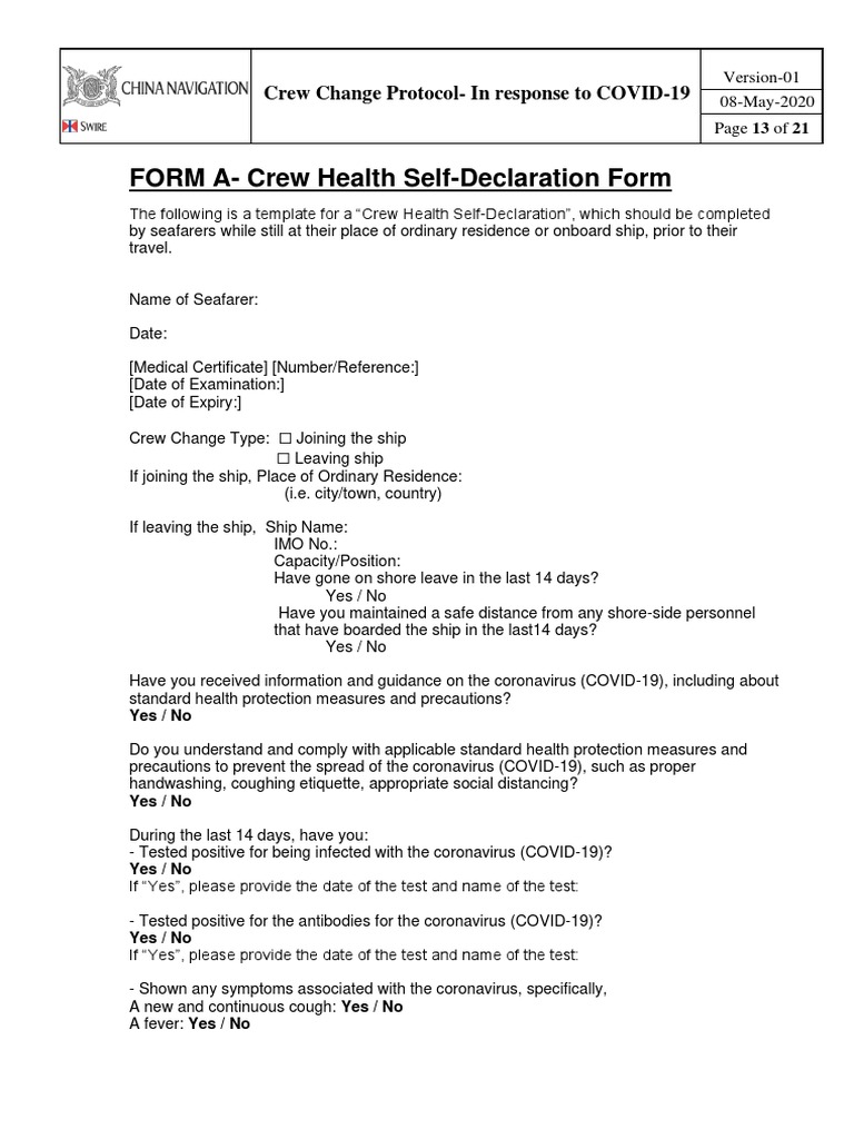 CNCO - Health Declaration & Temperature Form | PDF | Health Sciences | Wellness