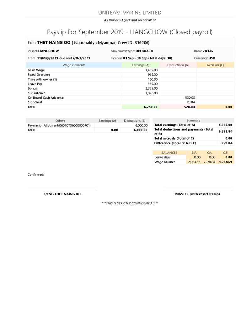 Payslip For September 2019 - LIANGCHOW (Closed Payroll) : Uniteam ...