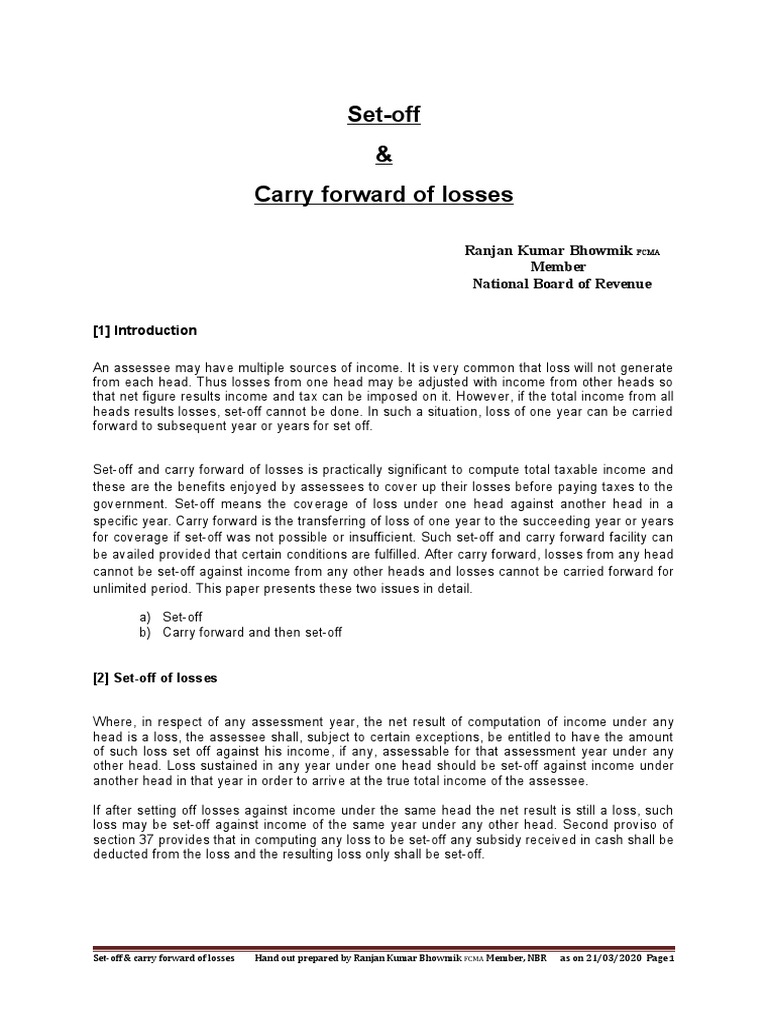 Set-Off & Carry Forward of Losses | PDF | Set Off (Law) | Taxes