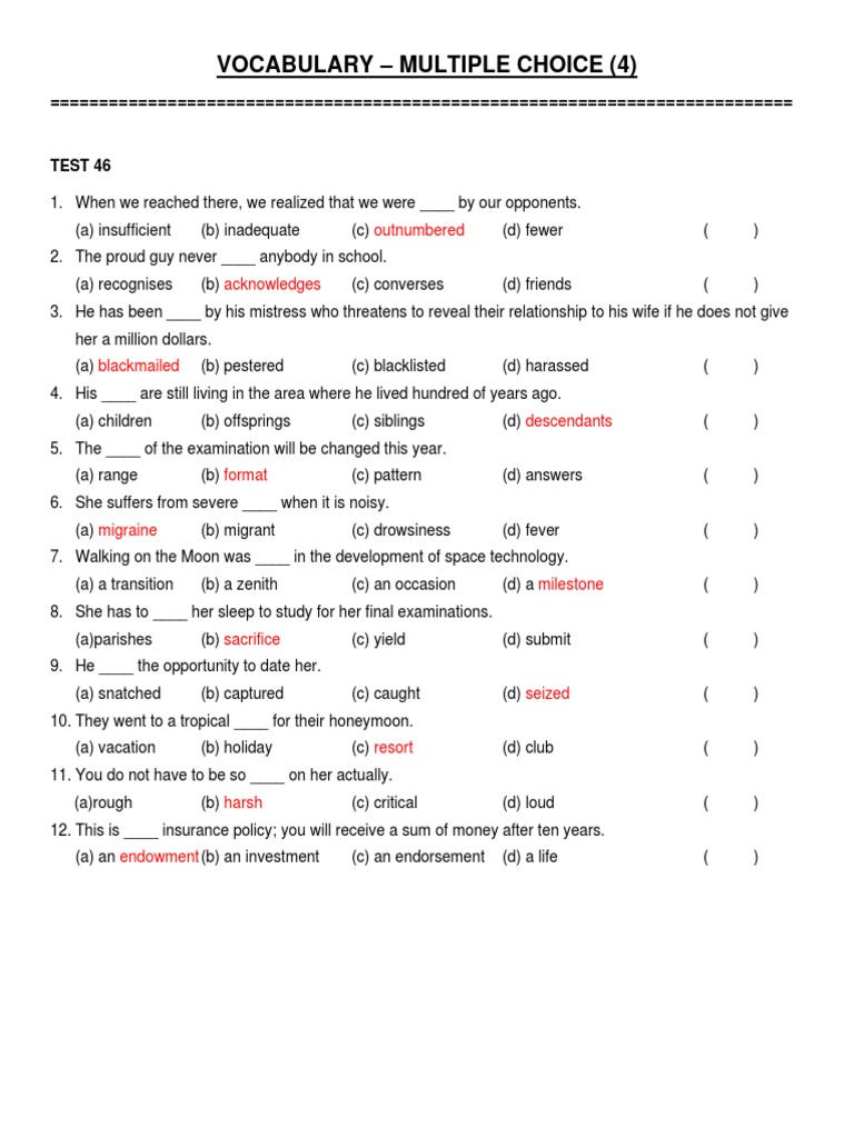 Vocabulary O Level - TEST 46-60 | PDF