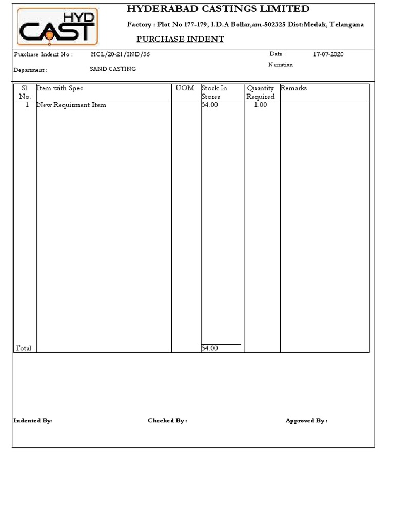 Purchase Indent | PDF