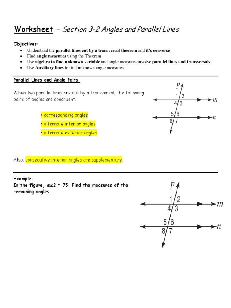 Worksheet Section 32 Angles and Parallel Lines | PDF | Elementary Mathematics | Elementary Geometry