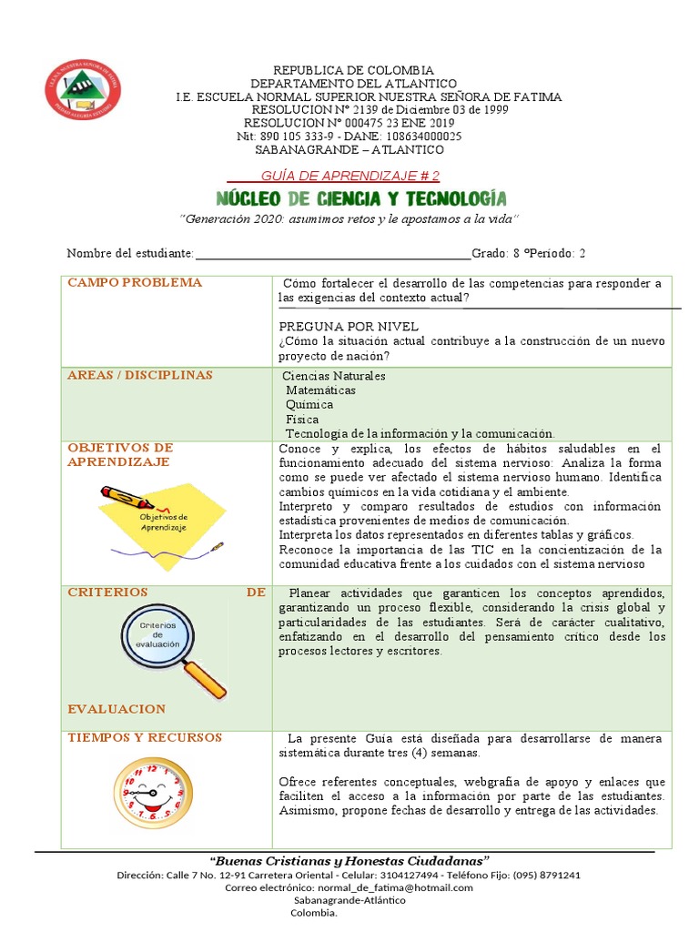 GUIA #2 8° Ciencia y Tecnología | PDF | Sistema nervioso | Neurona