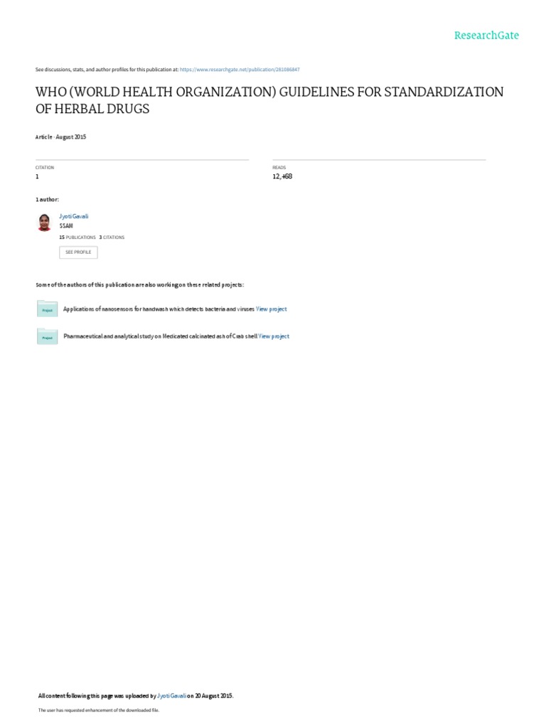 Who (World Health Organization) Guidelines For Standardization of ...