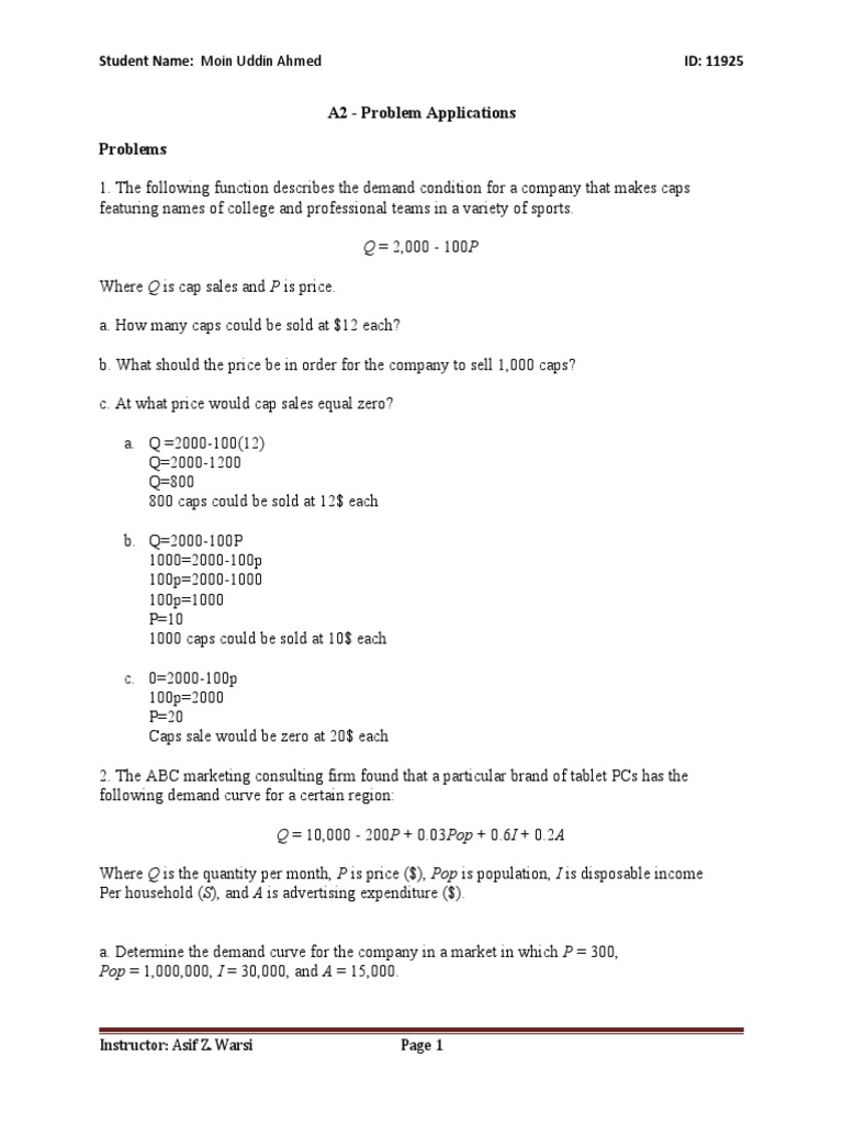 A2 Problem Solving Assignment | Download Free PDF | Demand | Demand Curve