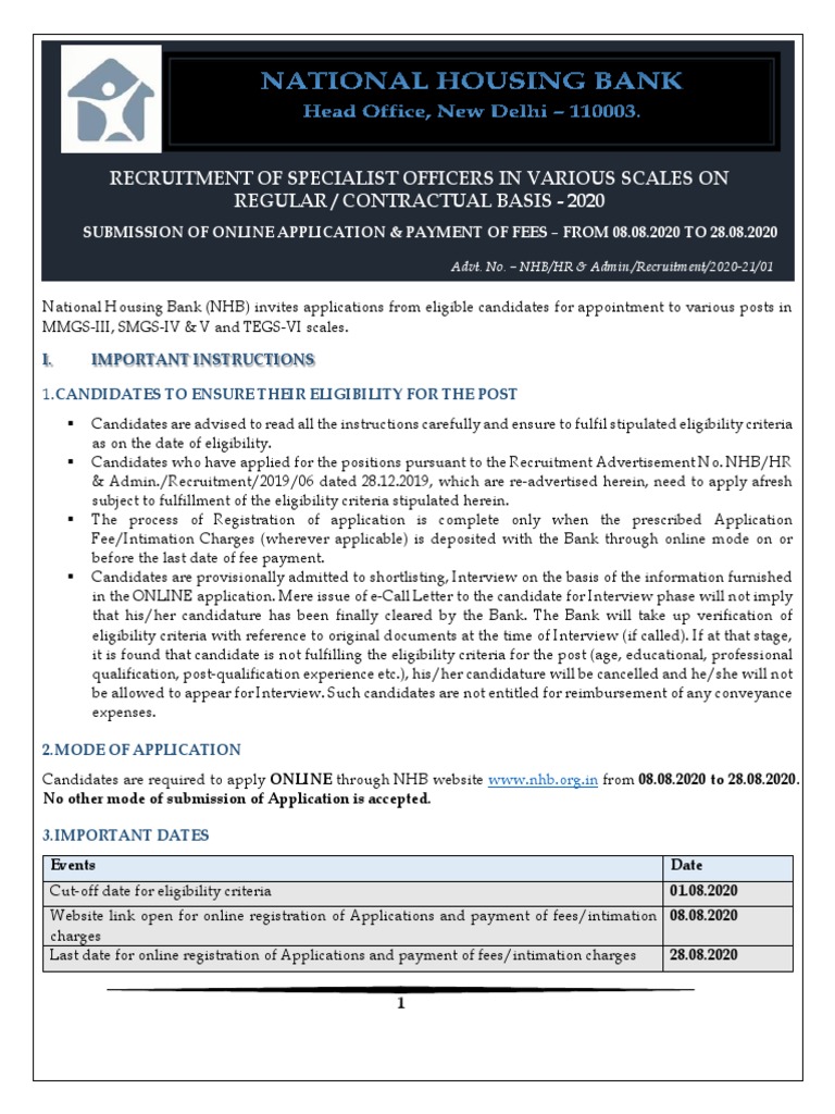 NHB Recruitment for Specialist Officers 2020 | PDF | Postgraduate ...